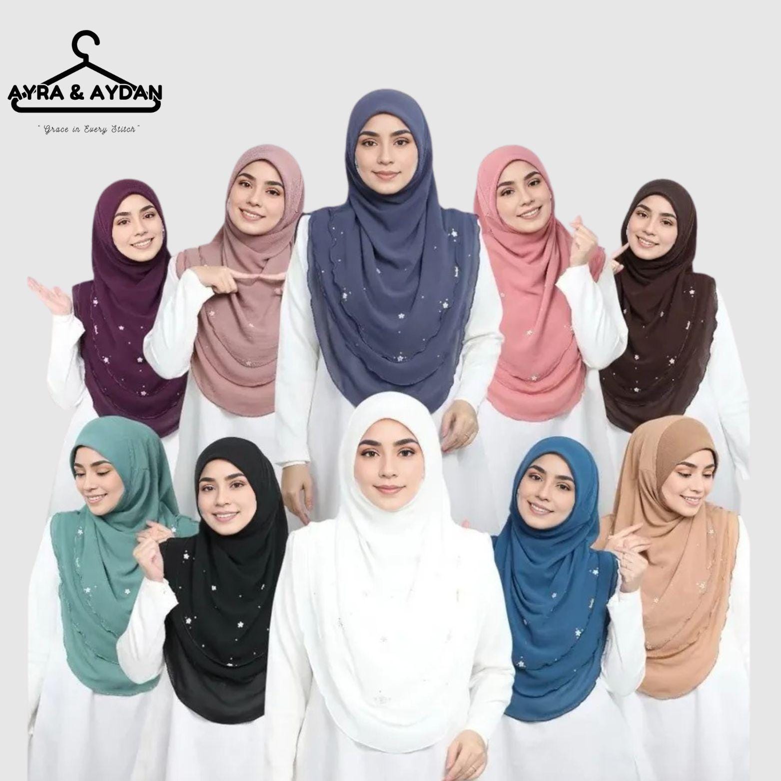 3-layer Chiffon Awning Hijab With Scuba Awning, Beaded Stone Accents ...
