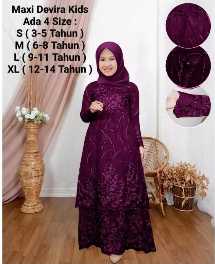 Kids Floral Lace Maxi Dress Modest Muslim Girls | Tiered Layered Long ...