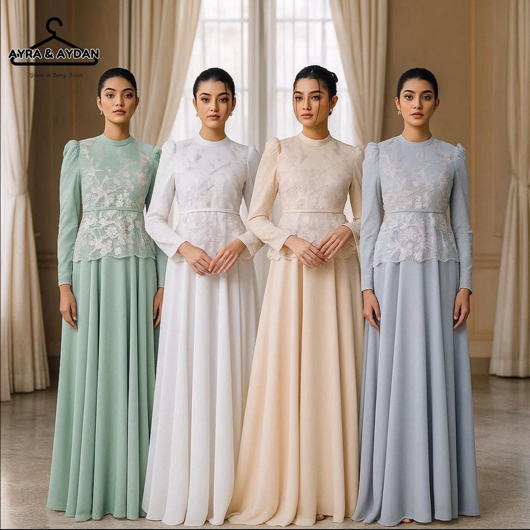 Elegant Modest Long Dress With Lace Embroidery, Bridesmaid Gala Dinner ...