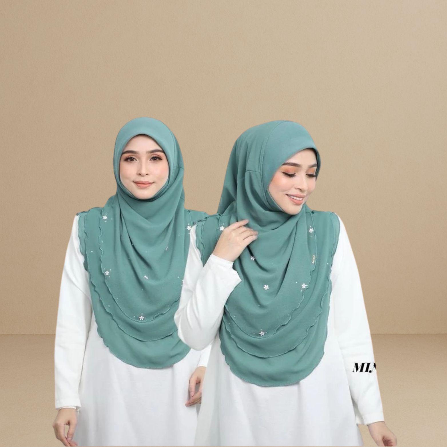 3-layer Chiffon Awning Hijab With Scuba Awning, Beaded Stone Accents ...