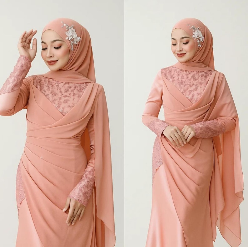 Elegant Modest Gown With Sequin & Drape Free Shawl, Islamic Formal Wear ...