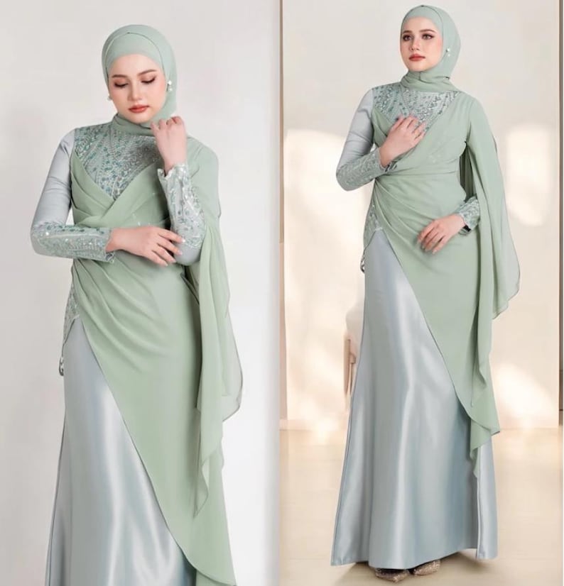 Elegant Modest Gown With Sequin & Drape Free Shawl, Islamic Formal Wear ...