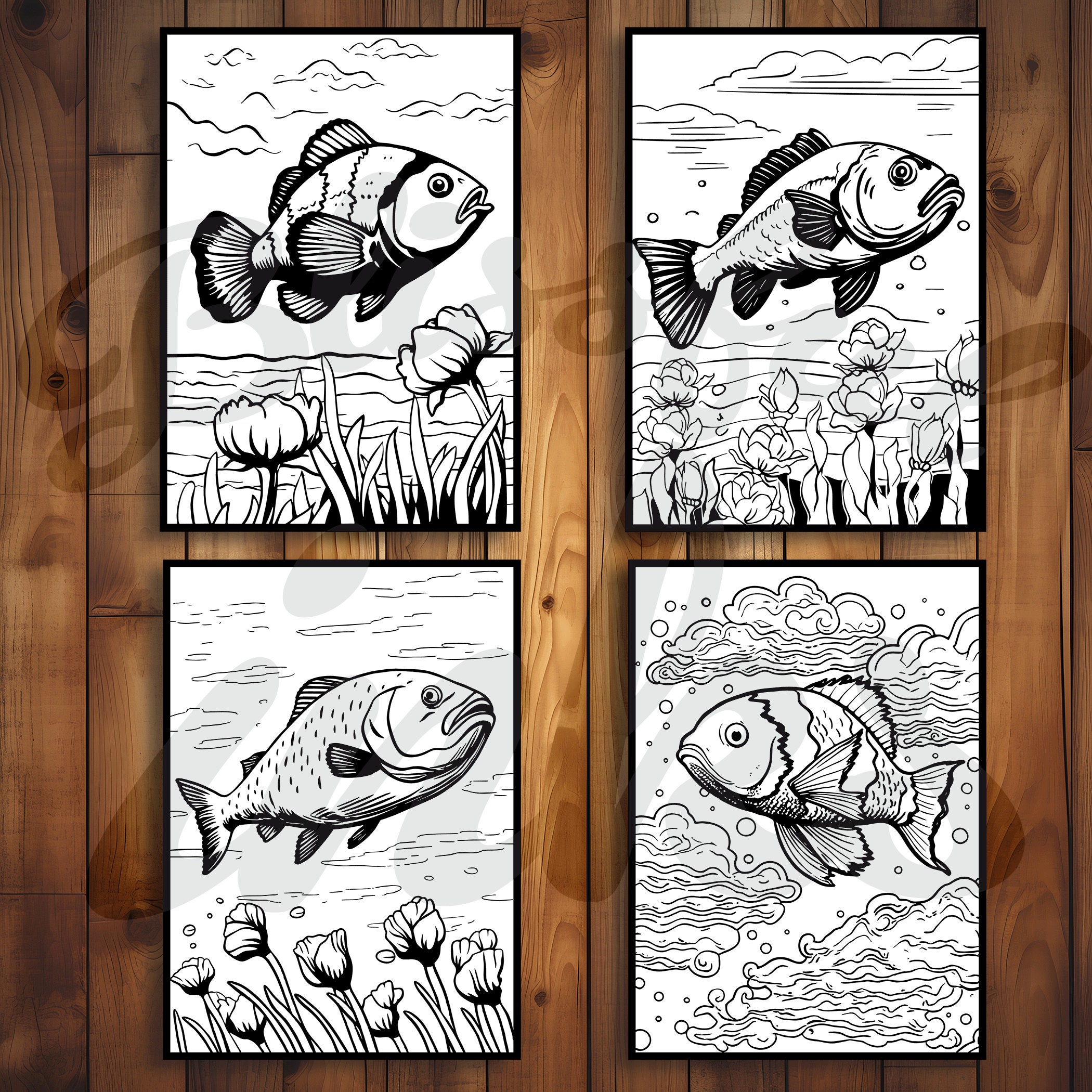Adult Fish Coloring Pages Set of 16 Printable Ocean Animals - Etsy