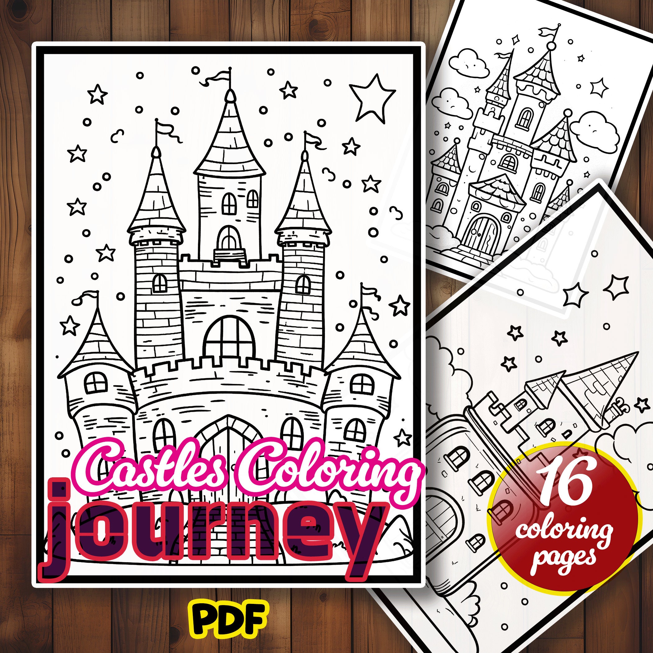 Kids' Castle Coloring Pages Set: Downloadable PDF Files, 16 Pages ...