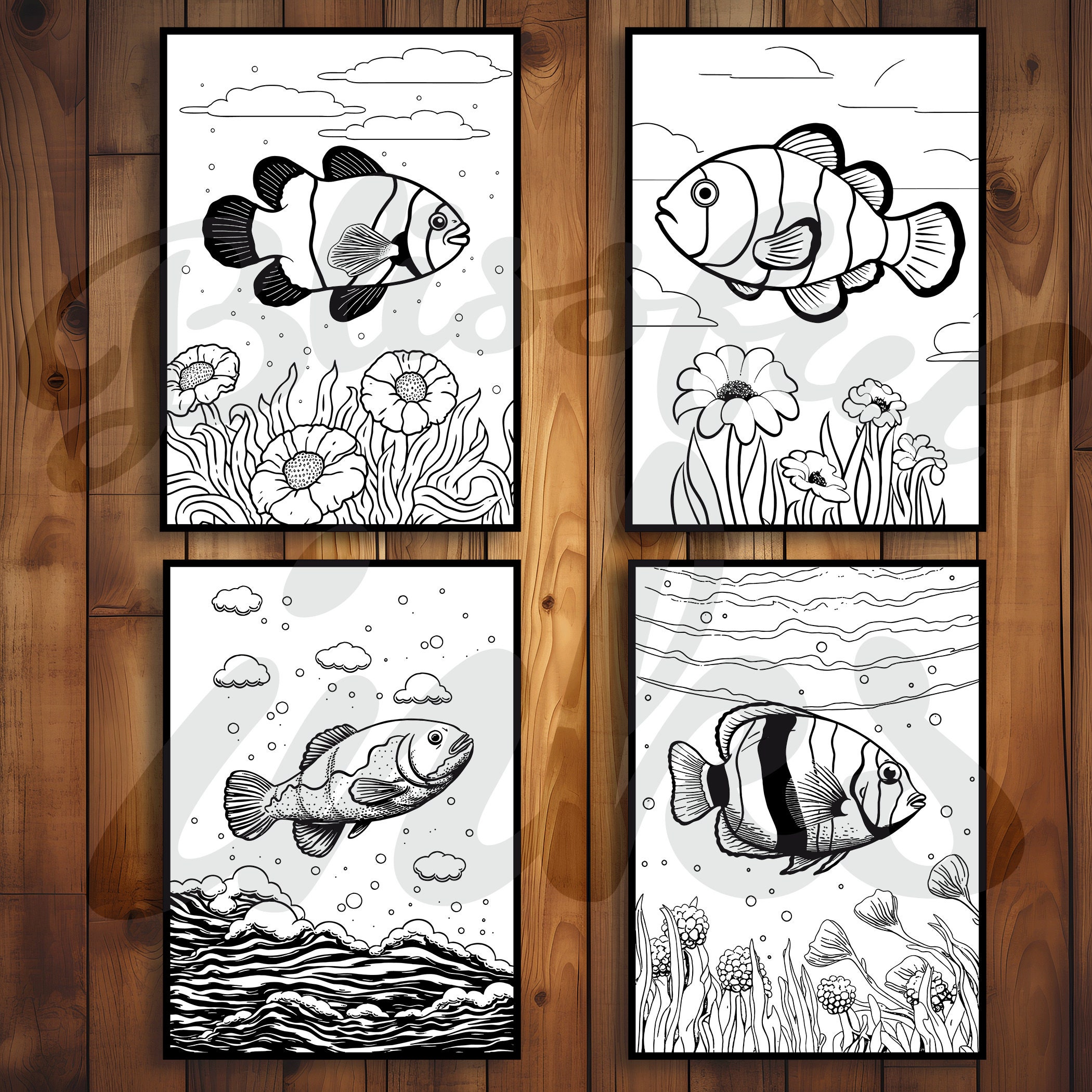 Adult Fish Coloring Pages Set of 16 Printable Ocean Animals - Etsy