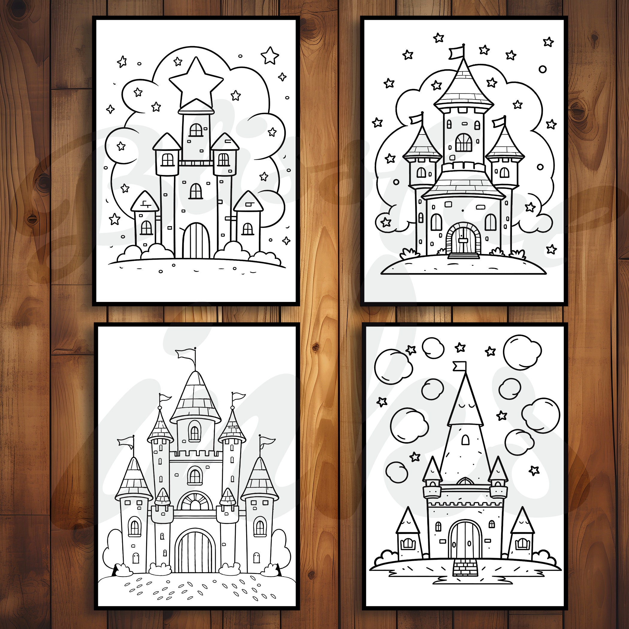 Kids' Castle Coloring Pages Set: Downloadable PDF Files, 16 Pages ...