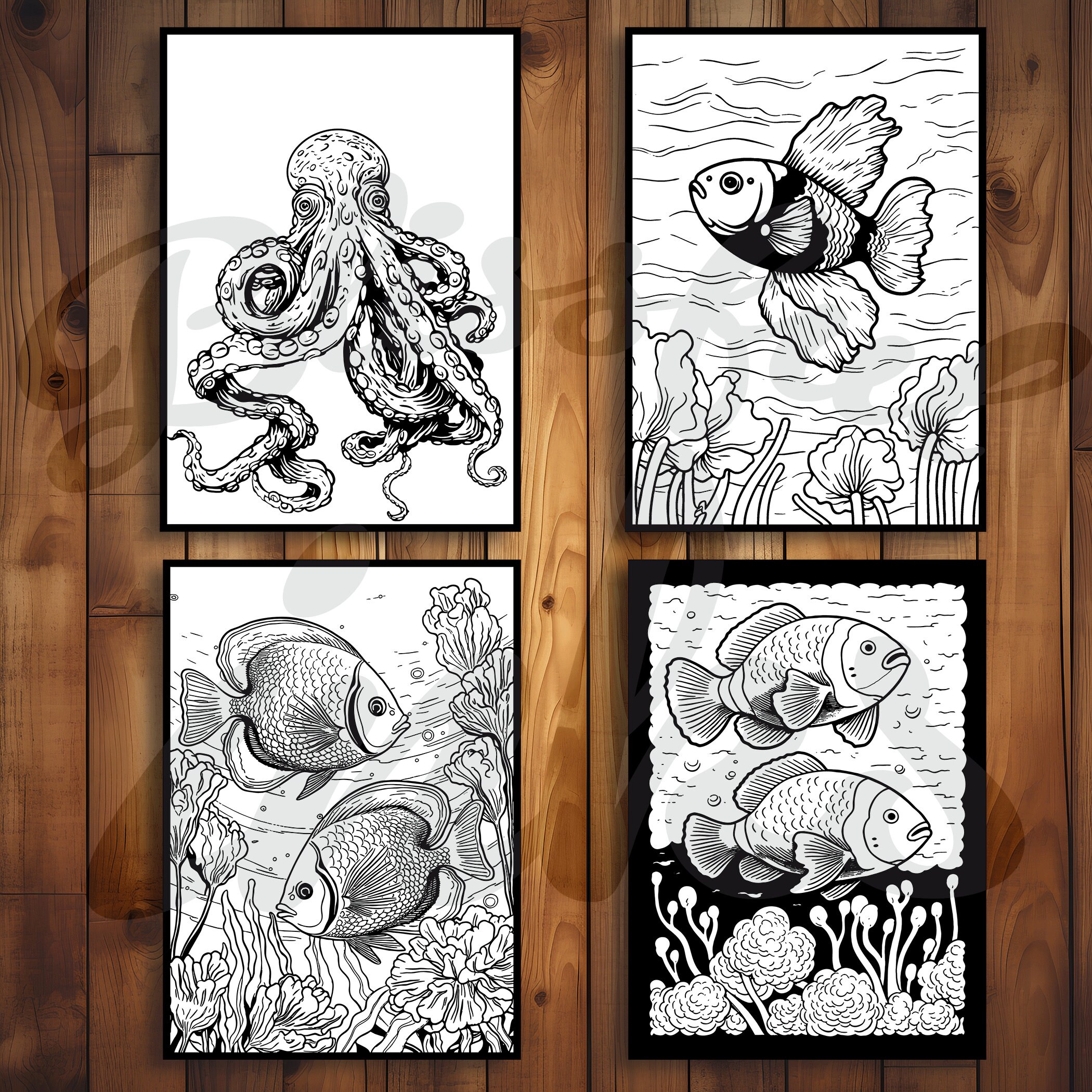 Adult Fish Coloring Pages Set of 16 Printable Ocean Animals - Etsy
