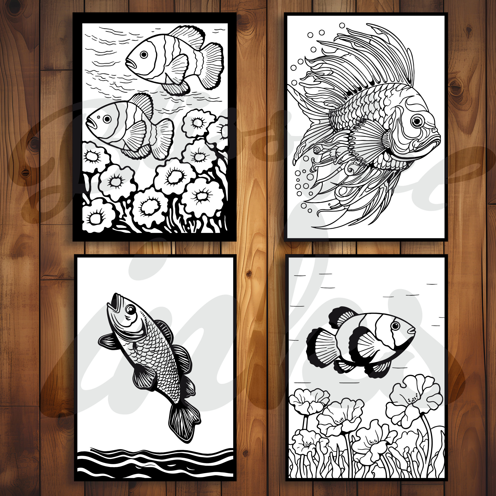 Adult Fish Coloring Pages Set of 16 Printable Ocean Animals - Etsy