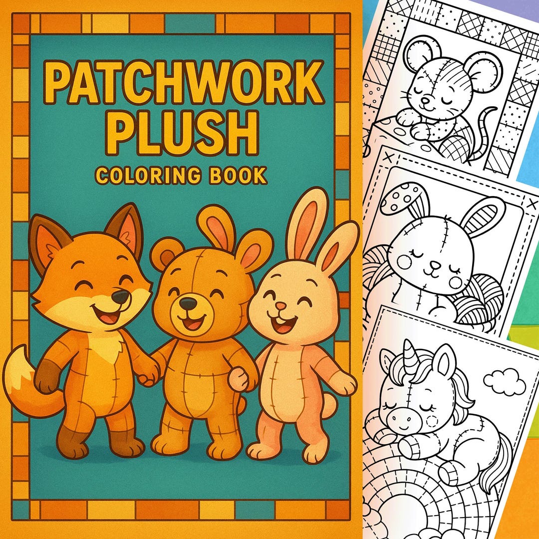 Patchwork Plush Animals Coloring Book | Kids & Adults (digital Download ...
