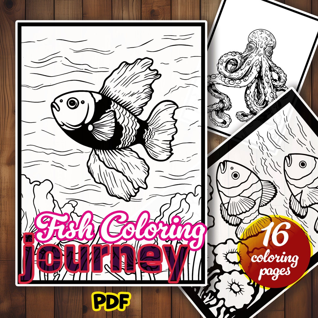 Adult Fish Coloring Pages, Set of 16, Printable Ocean Animals Sheets ...