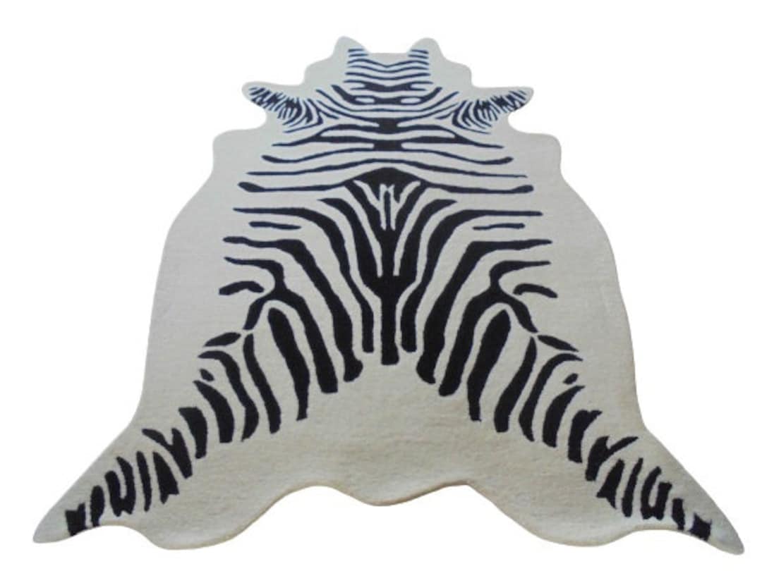 New Hand Tufted 4X6 Zebra 5X8 Print Black Stripes on Off-white 6X8 ...