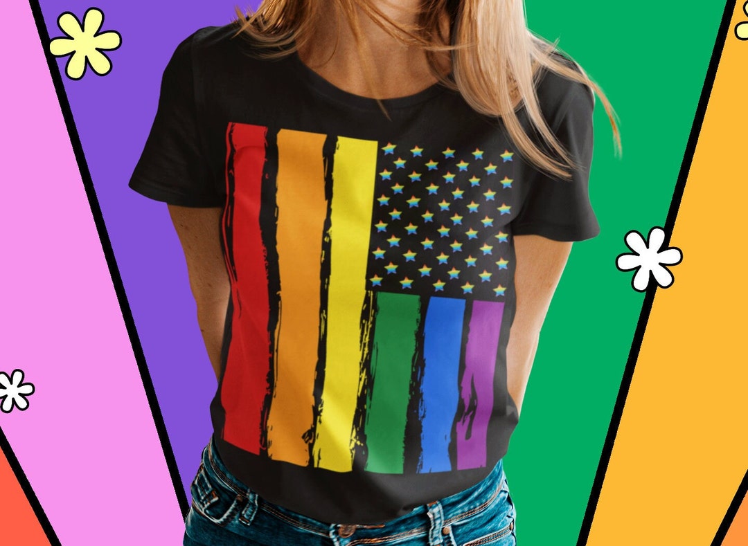 Rainbow American Flag Lgbt Usa Flag Shirt Pride Month T Lesbian