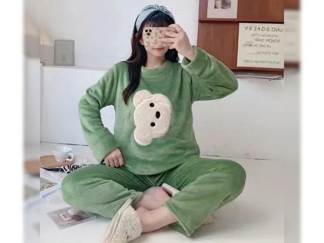 Thick Winter Fleece Pajamas, Teddy Pjs Christmas Lounge Wear, Fluffy ...