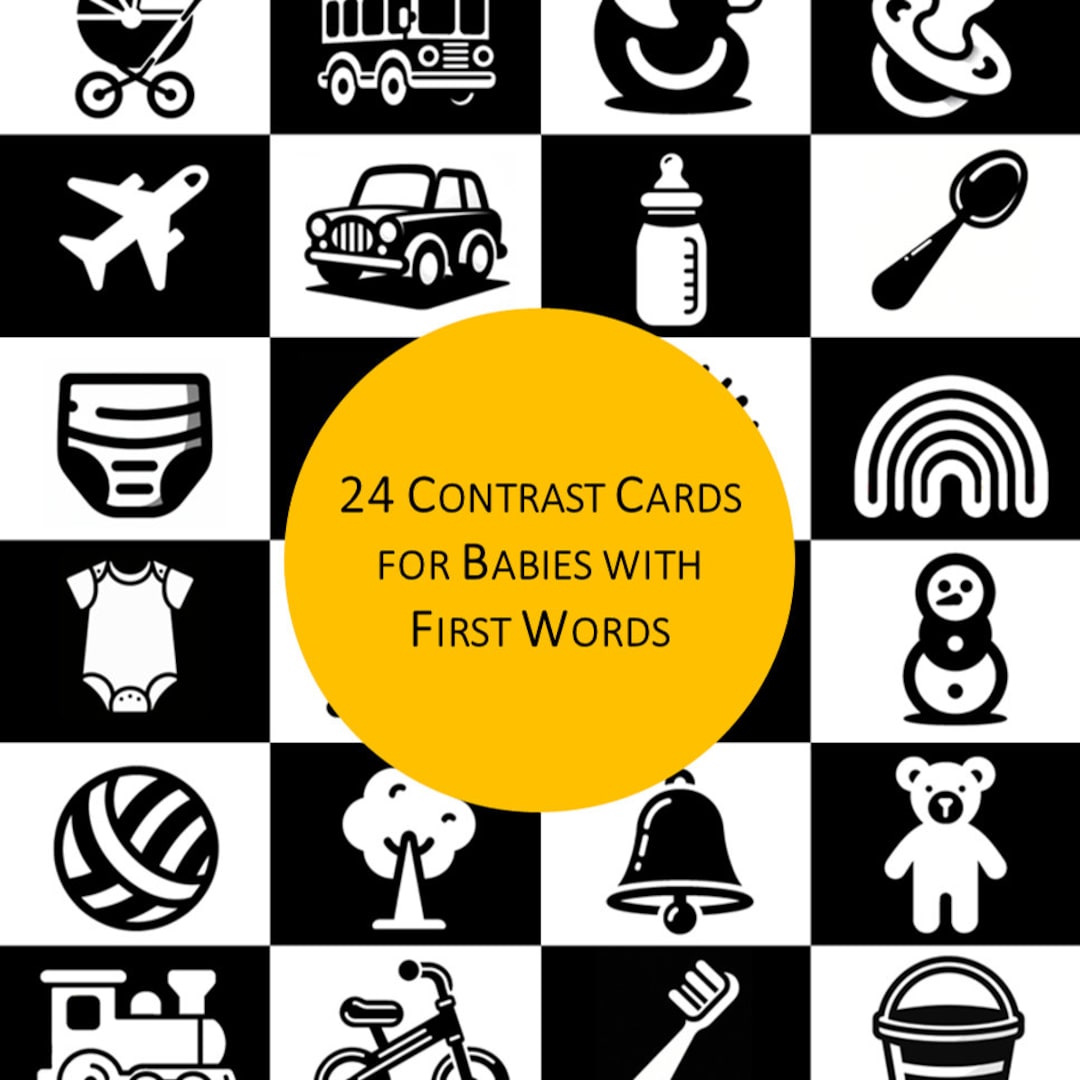 High Contrast Baby Flashcards – First Words – Black and White Baby ...
