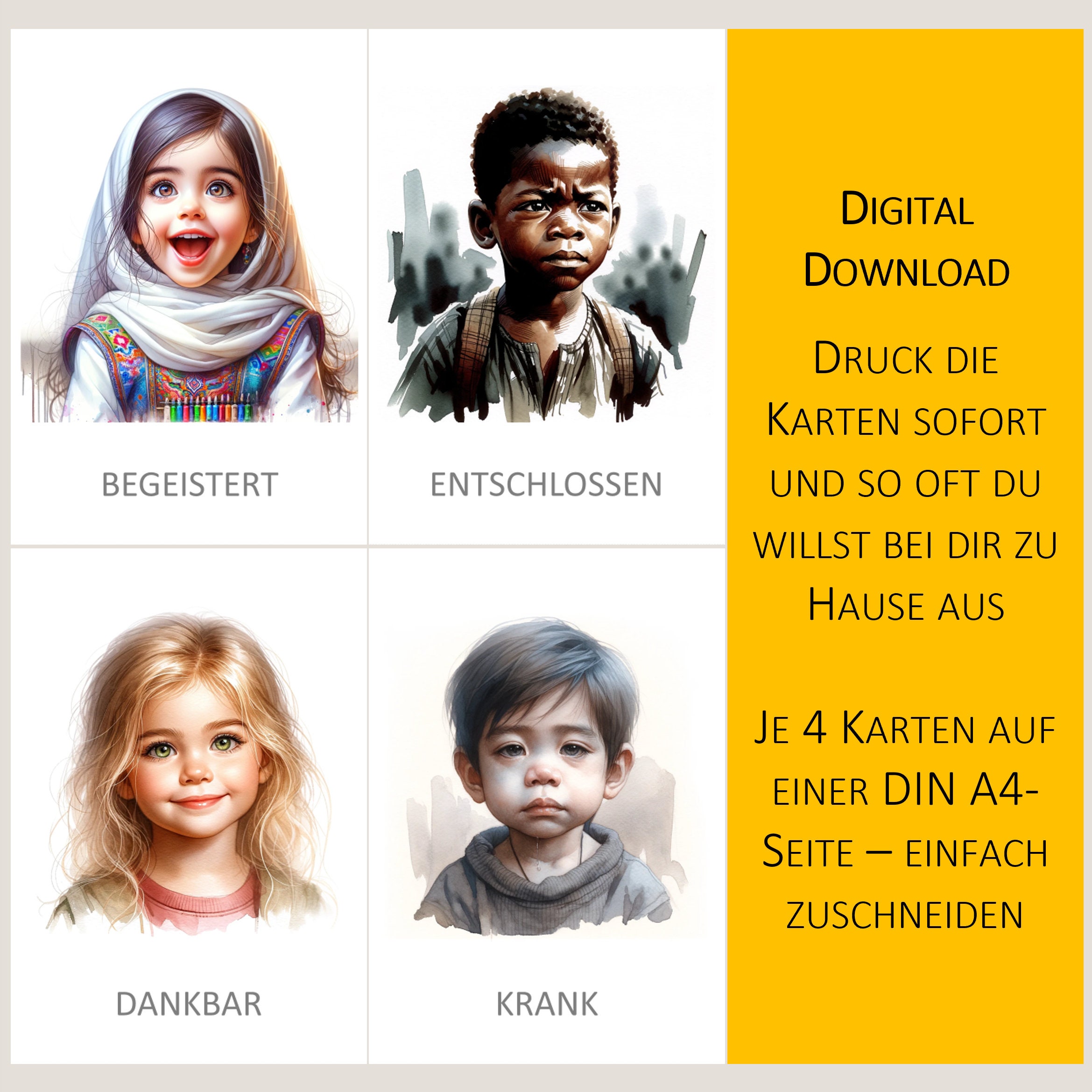 Emotionen Karten Für Kinder | Printable Montessori Flashcards | Gefühle ...