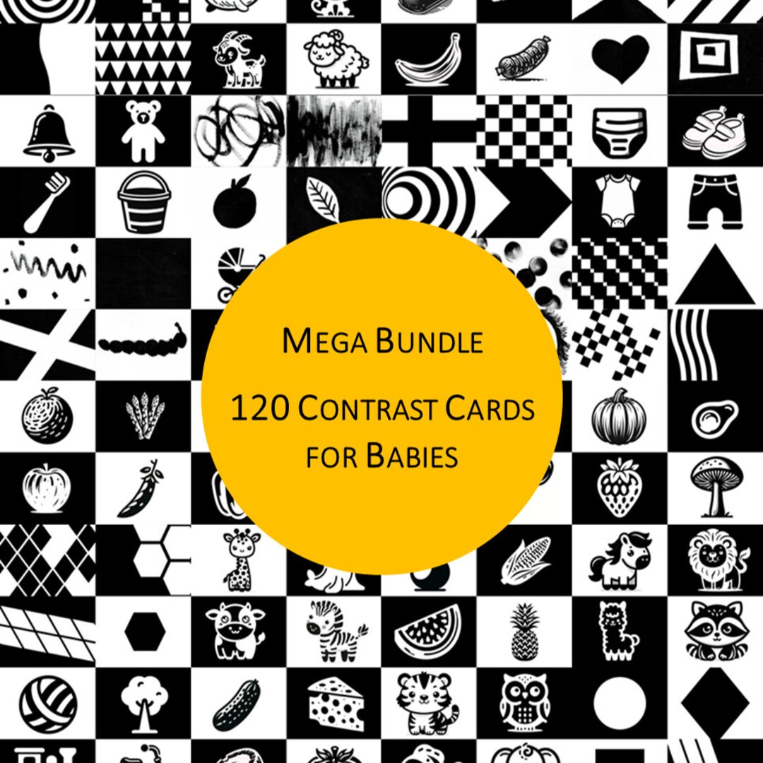 High Contrast Baby Flashcards – Bundle Animals – Black and White Baby ...