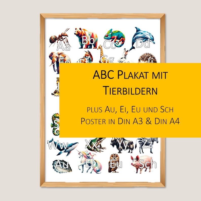 Alphabet Poster | Tiere A-Z | Lernkarten | ABC Bild | DIN A4 A3 ...