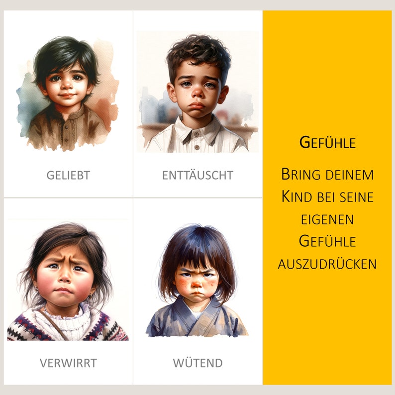 Emotionen Karten Für Kinder | Printable Montessori Flashcards | Gefühle ...