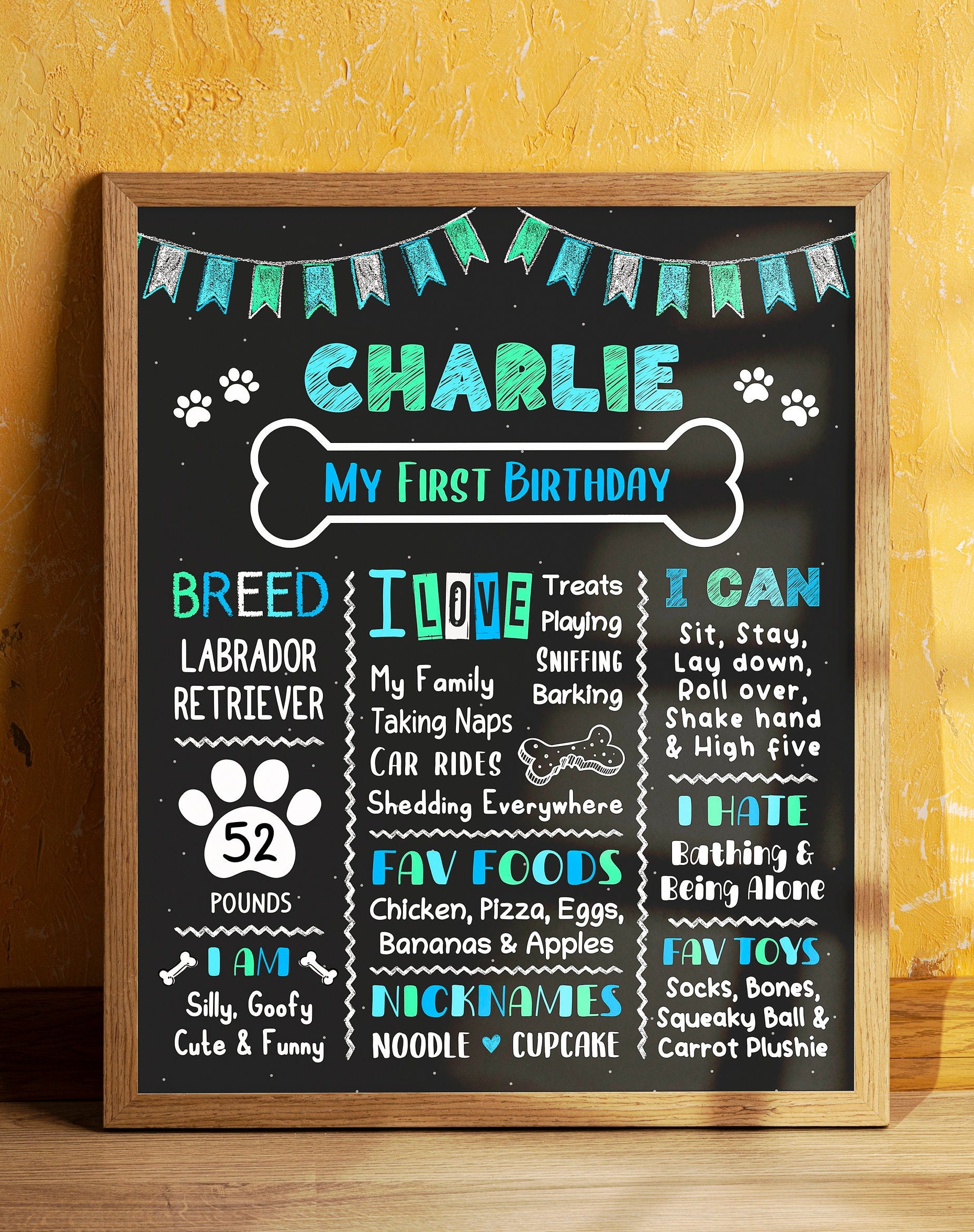 Dog Birthday Chalkboard Sign First Birthday Milestone Sign for Dogs ...