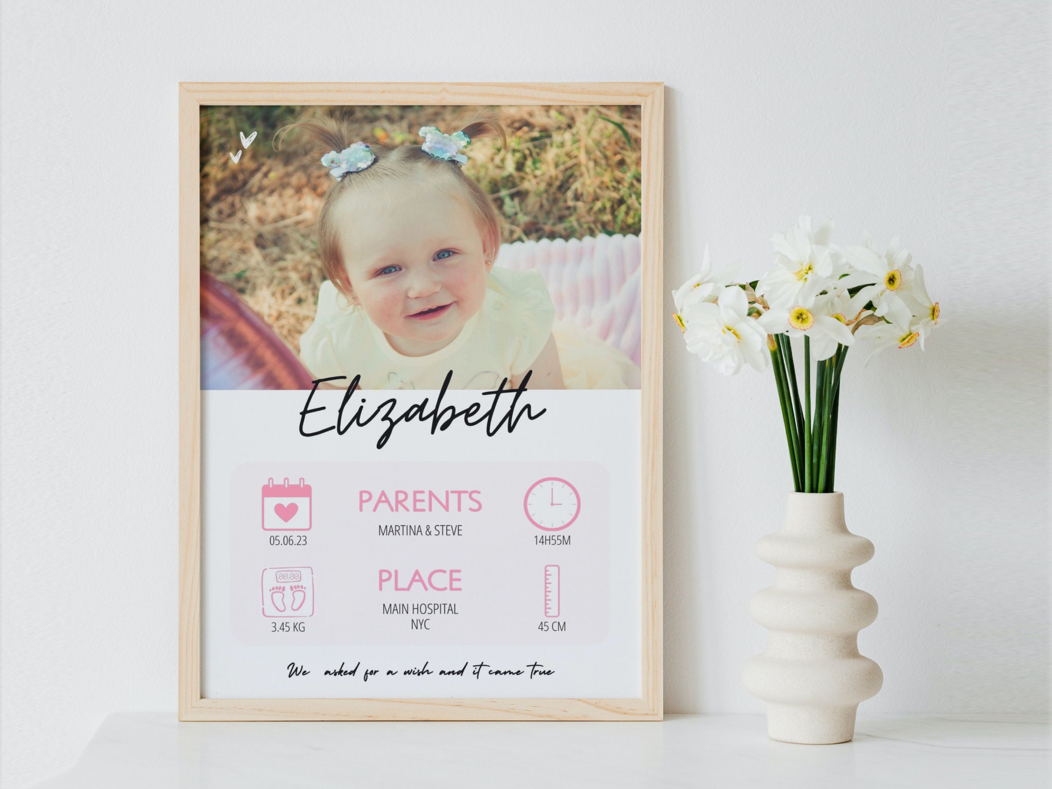 Birth Stats Sign Printable New Born Baby Gift Photo Frame - Etsy