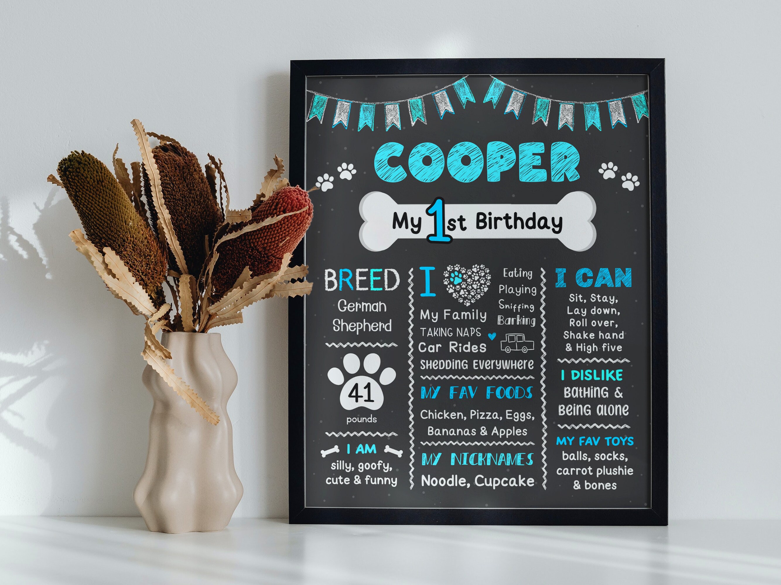 Dog Birthday Chalkboard Sign First Birthday Poster for Pet Dog Party ...
