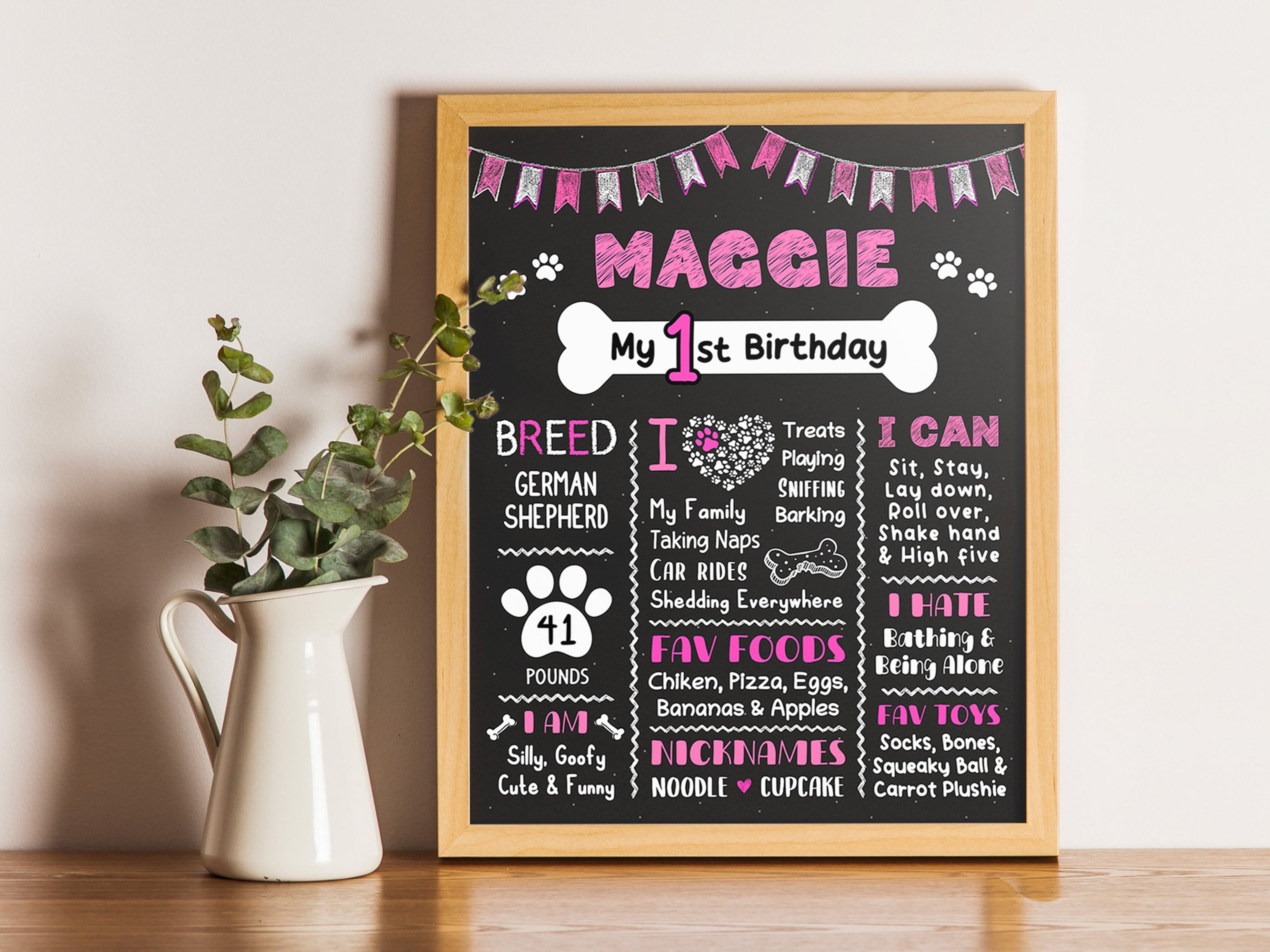 Personalized Dog Birthday Milestone Sign First Birthday Poster for Pets ...