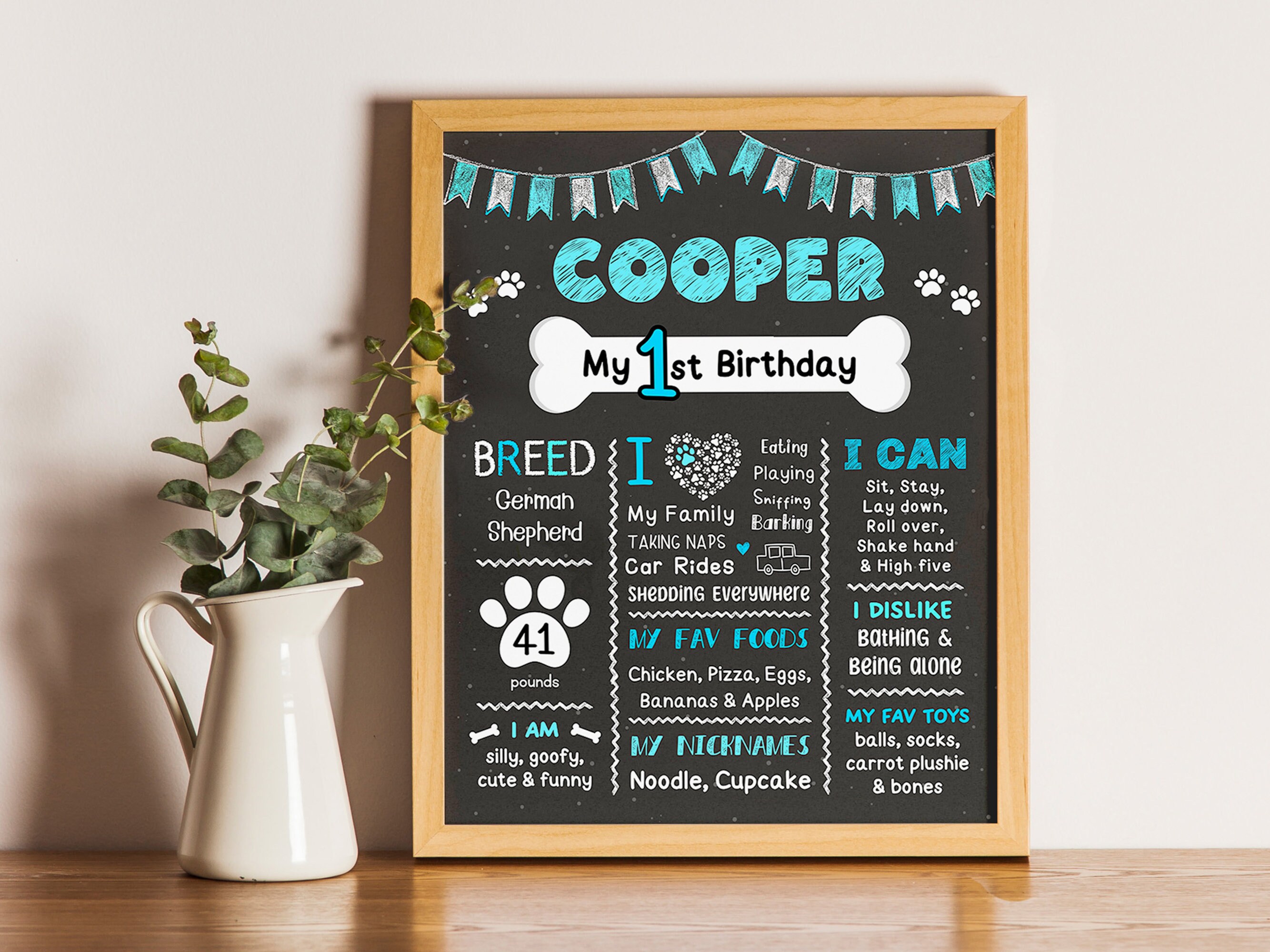Dog Birthday Chalkboard Sign First Birthday Poster for Pet Dog Party ...