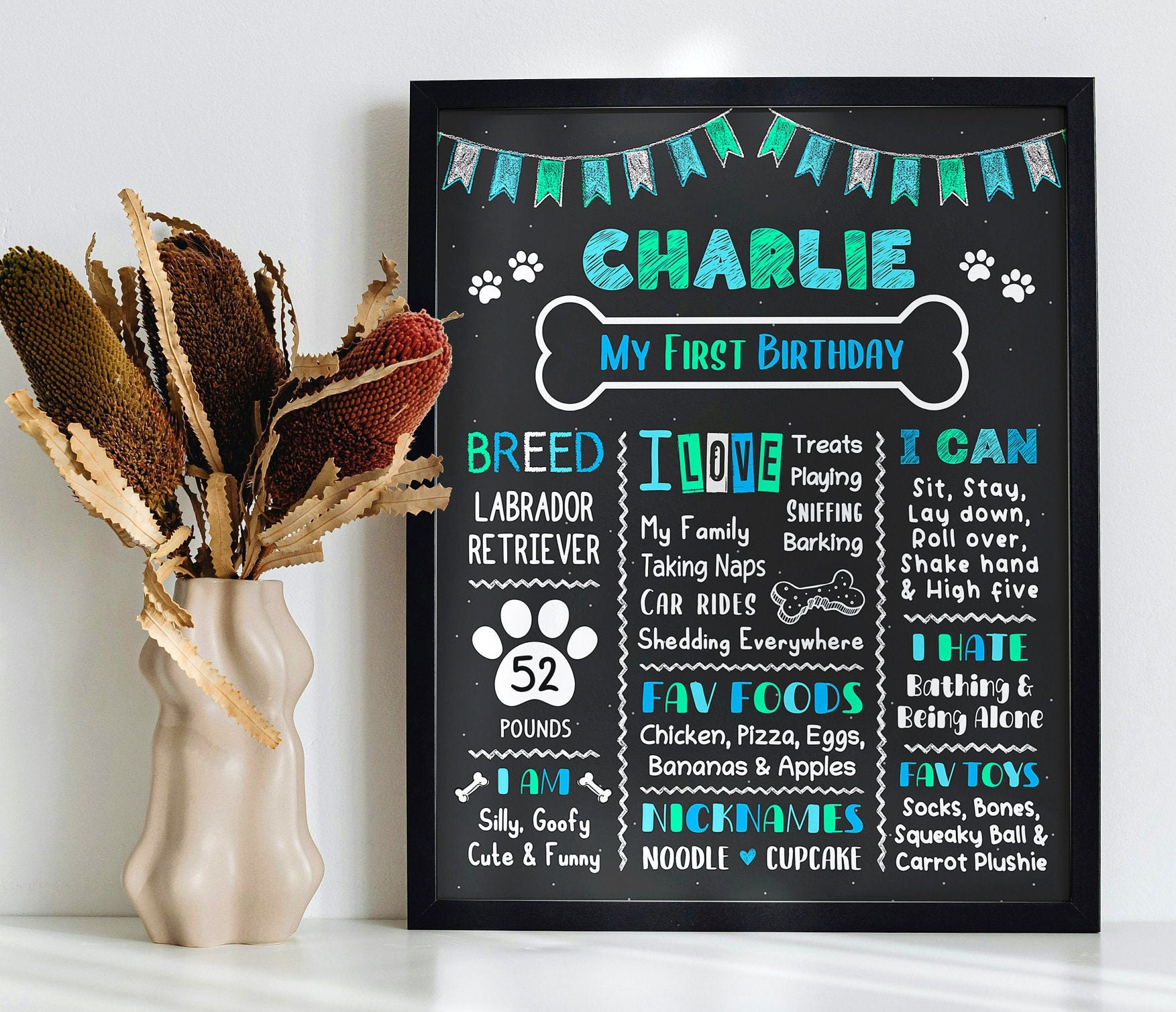 Dog Birthday Chalkboard Sign First Birthday Milestone Sign for Dogs ...