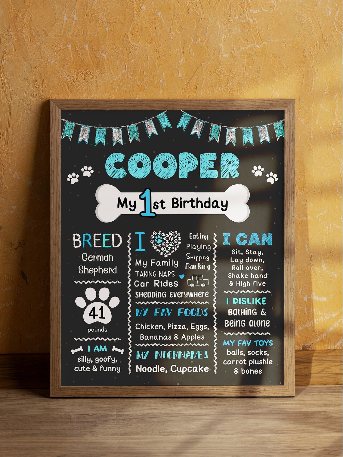 Dog Birthday Chalkboard Sign First Birthday Poster for Pet Dog Party ...