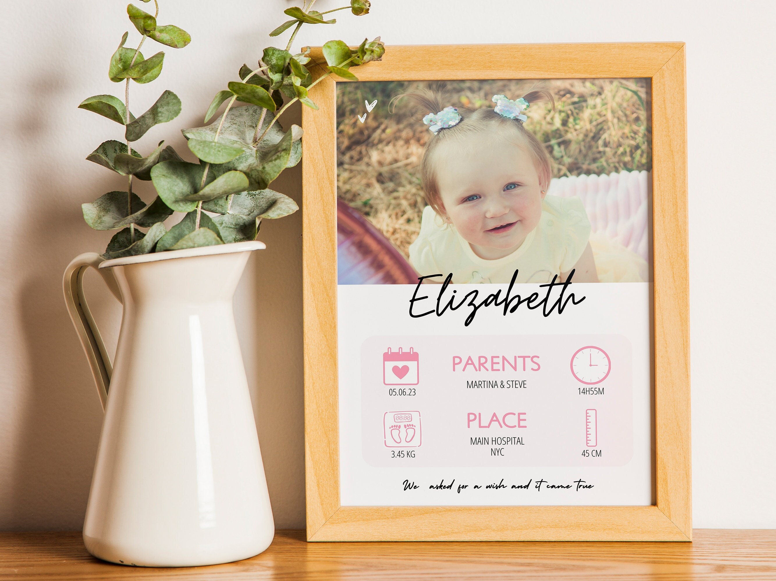 Birth Stats Sign Printable New Born Baby Gift Photo Frame - Etsy