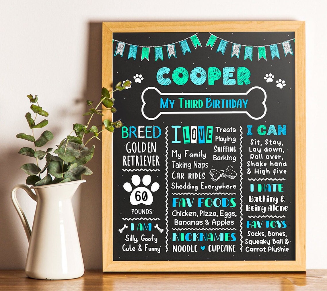 Dog Birthday Chalkboard Sign First Birthday Milestone Sign for Dogs ...