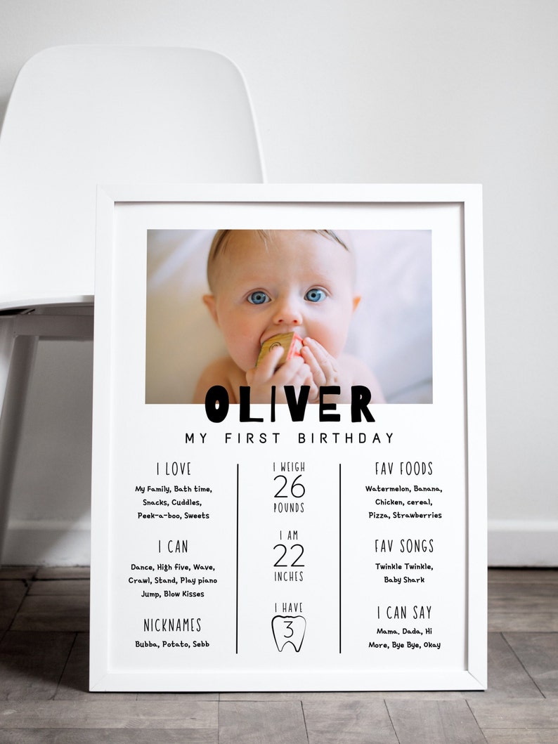 Minimal First Birthday Milestone Sign Editable Baby Birthday Milestone ...