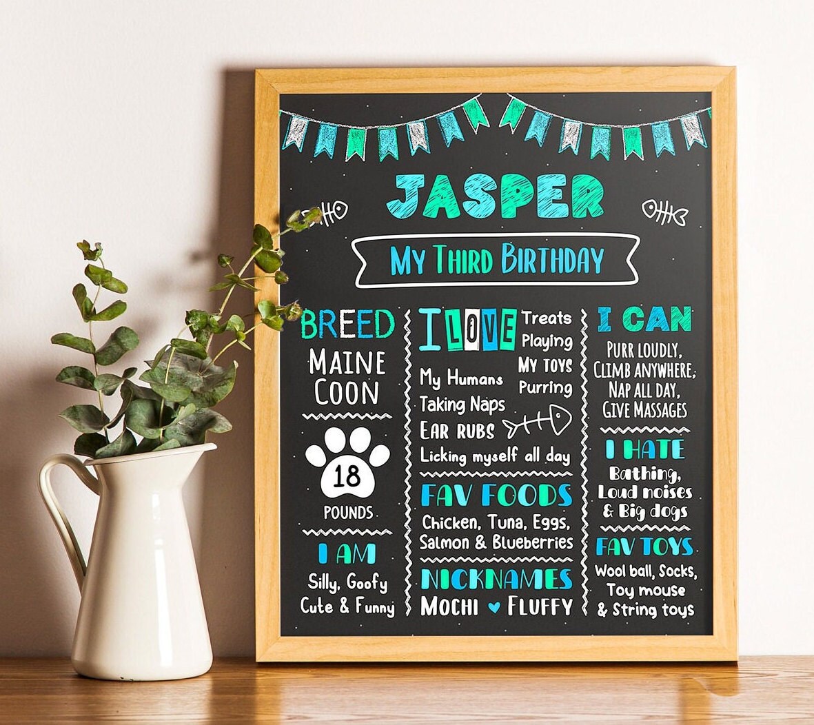 Cat Birthday Milestone Chalkboard Sign 1st Birthday Poster for Cat ...