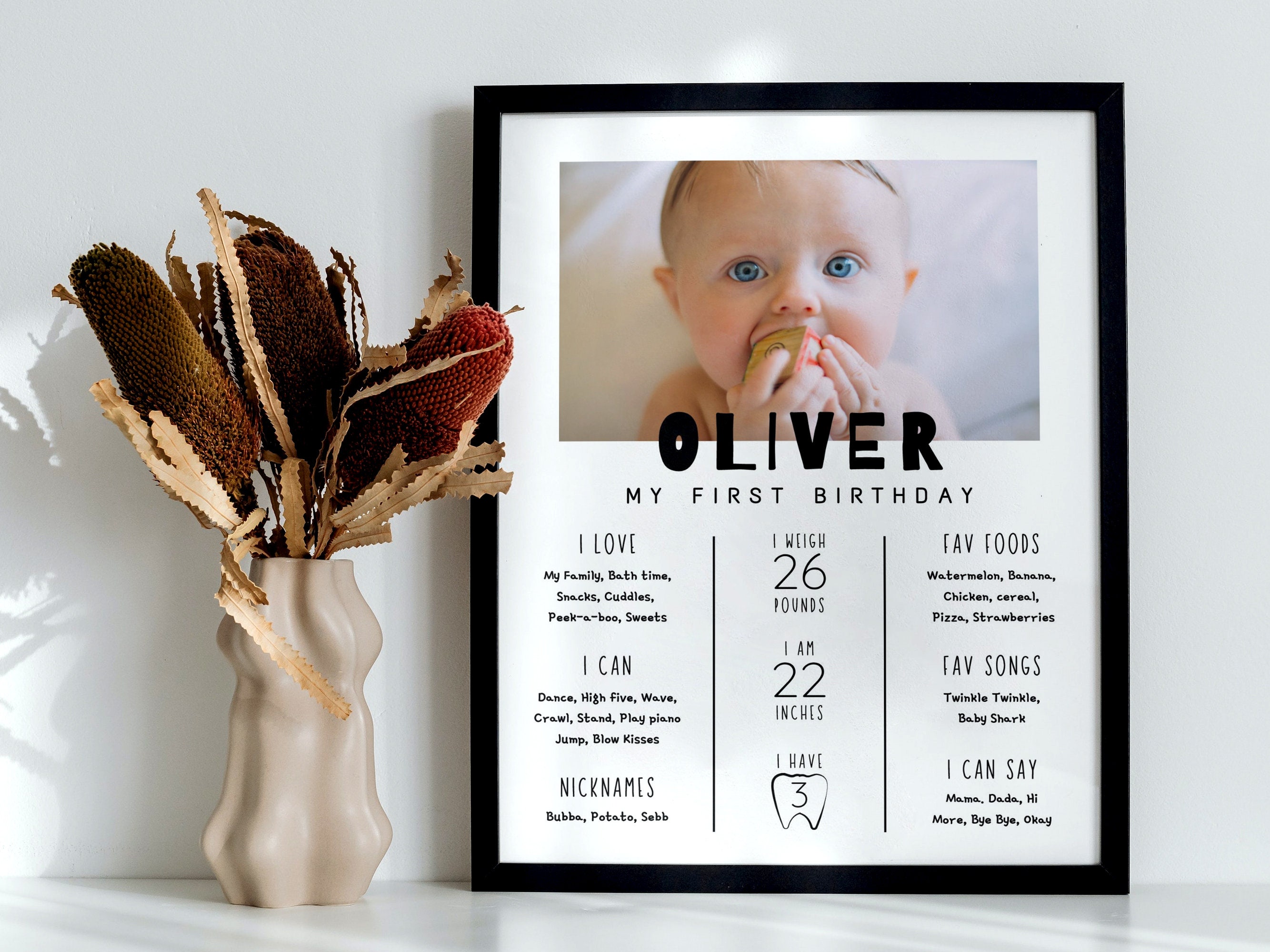 Minimal First Birthday Milestone Sign Editable Baby Birthday Milestone ...