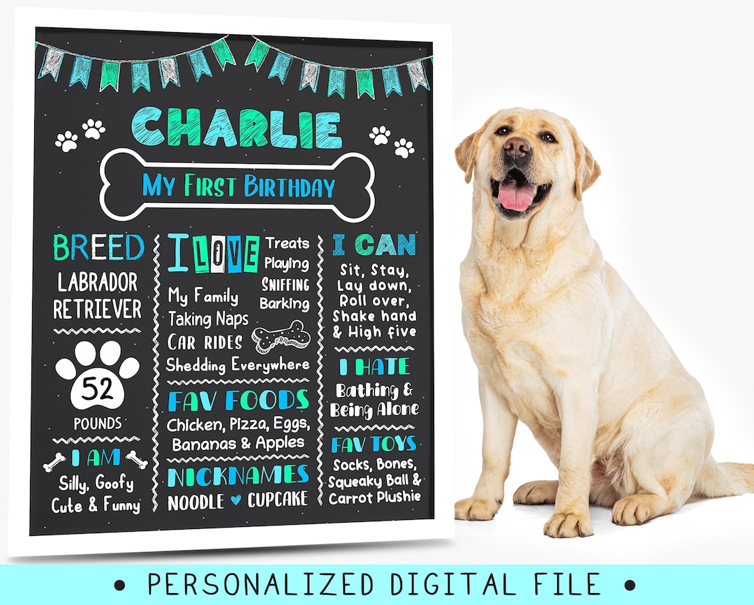 Dog Birthday Chalkboard Sign First Birthday Milestone Sign for Dogs ...