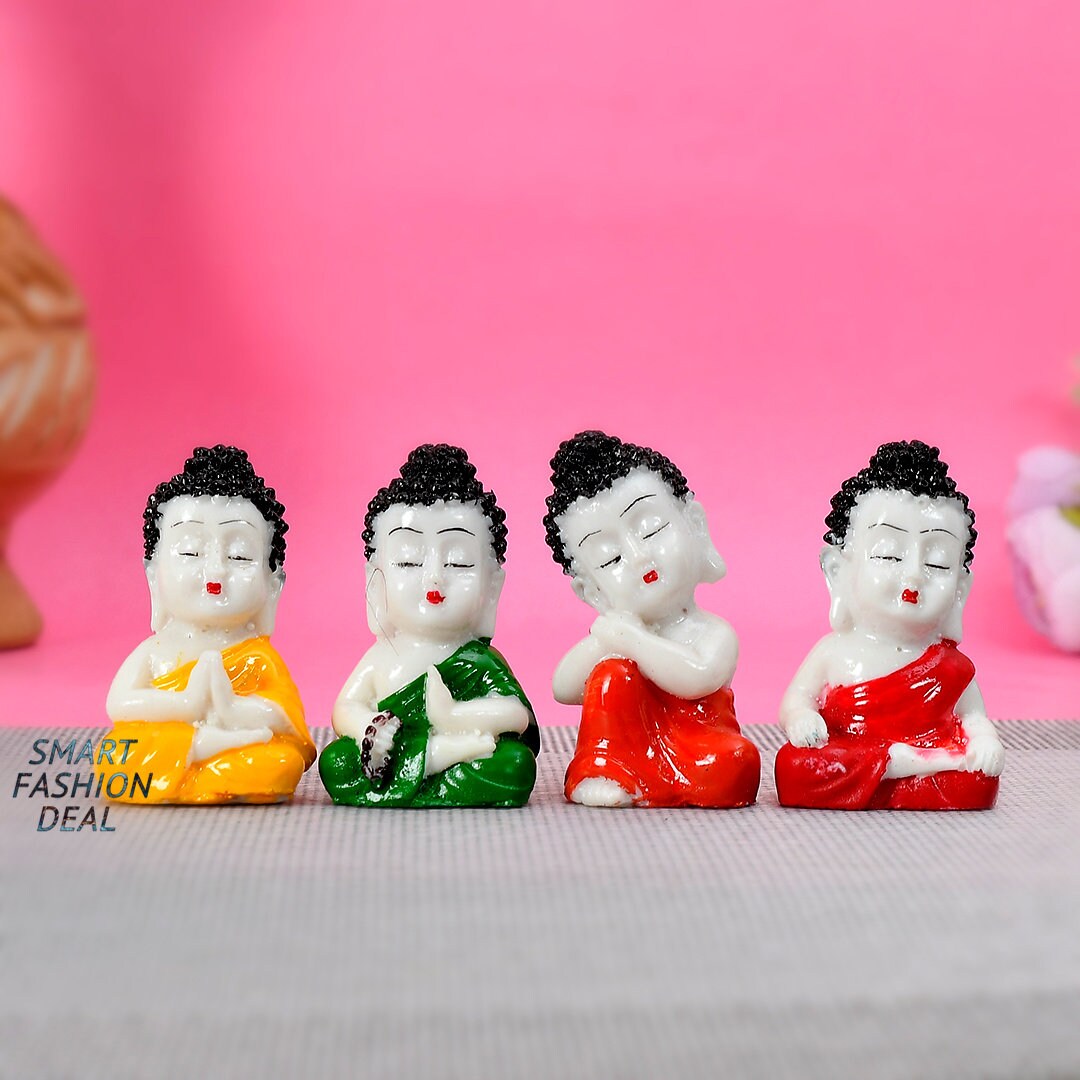 Polyresin Baby Monk Figurine Set for Gifting and Car Dashboard Decor (4 ...