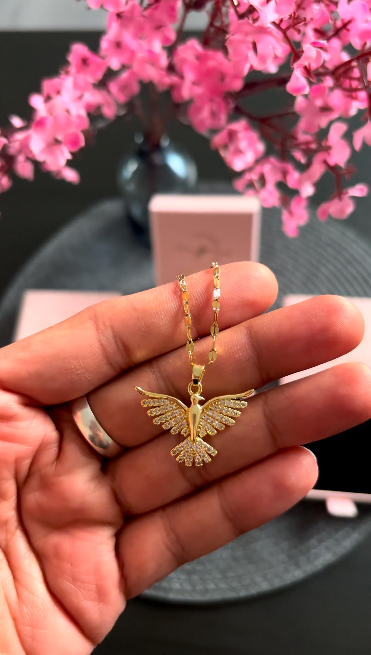 Gold Phoenix Necklace, Phoenix Pendant Necklace, Rhinestone Pendant ...