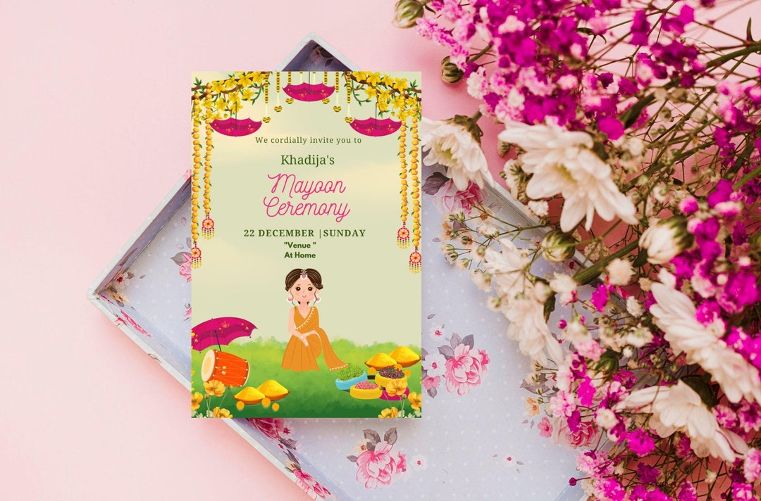 Digital Mayoon Wedding Invitation | Dholki and Wedding Event Cards ...