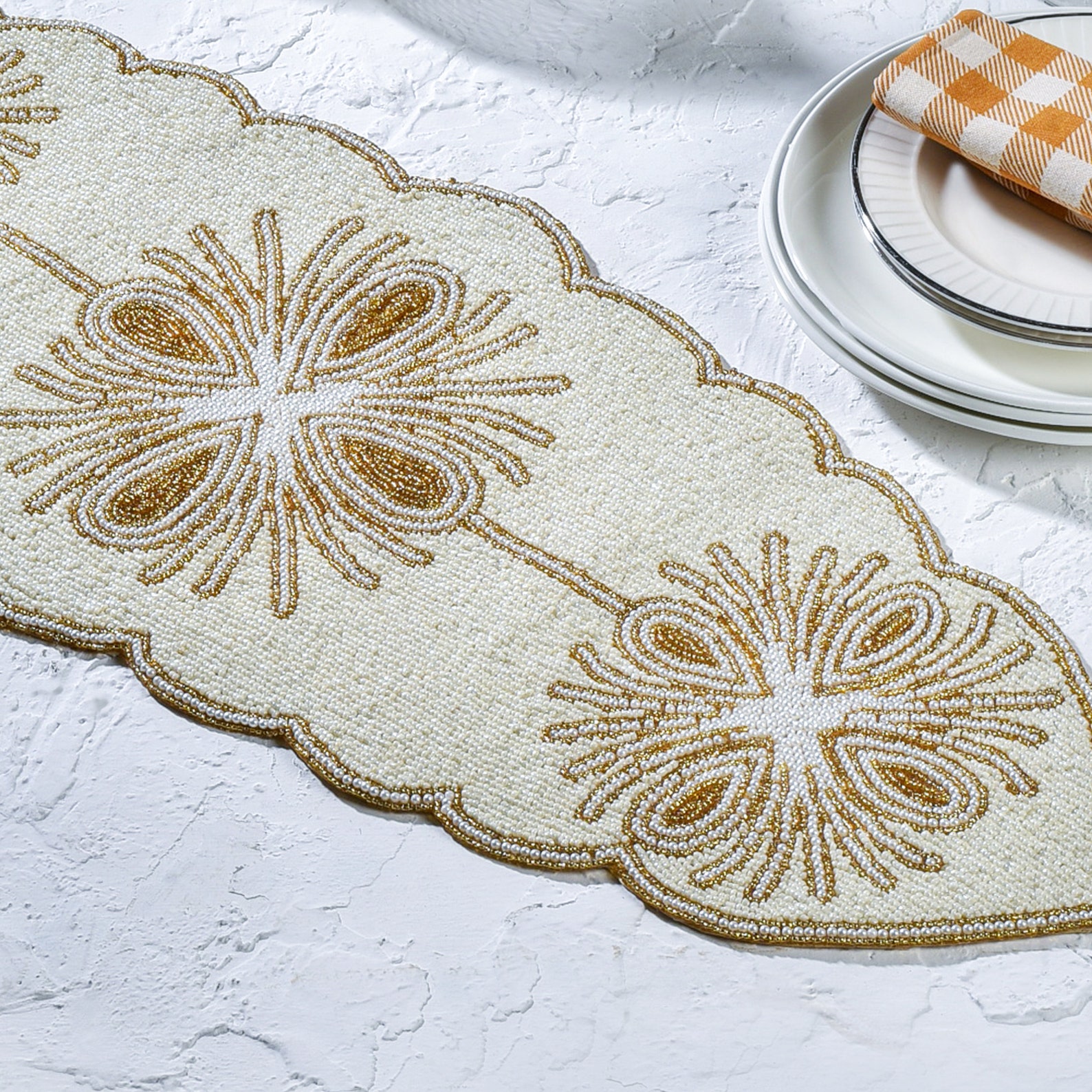 Handmade Table Runner, Beaded Runner for Table Decor, 13x36, Ivory and ...