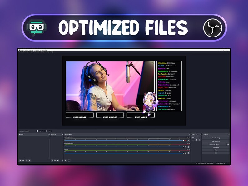 Chibi Gamer Girl Animated Stream Decoration: Purple Twitch Overlay ...