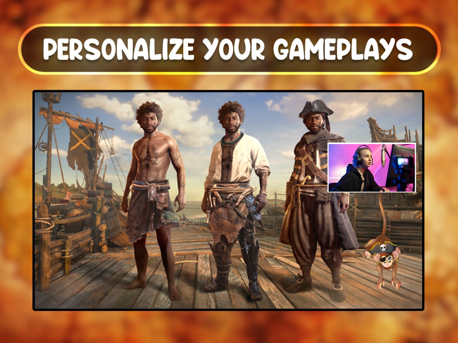 Monkey Pirate Animated Stream Decoration: Twitch Webcam Overlay ...