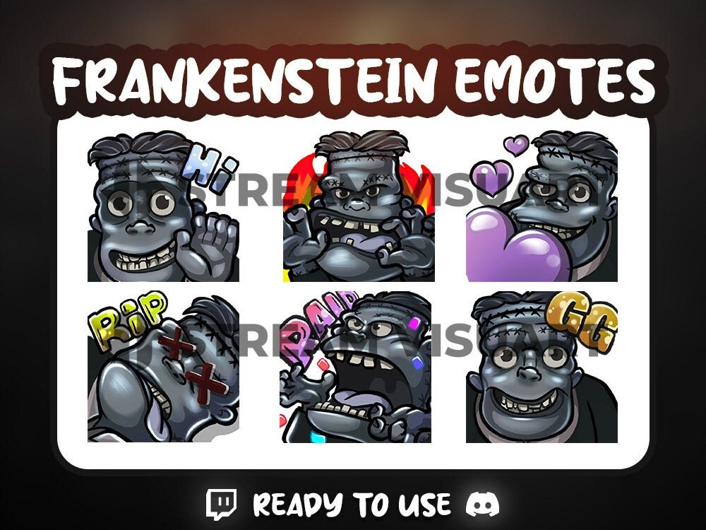 Frankenstein Twitch Emotes Pack 6x Monster Horror Halloween Gothic ...