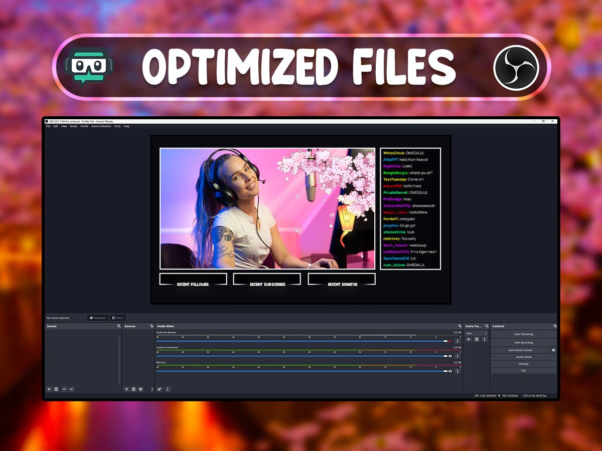 Hanami Animated Stream Decoration Sakura Flower Pink Streamer Gift Aesthetic Twitch Gaming Chat ...