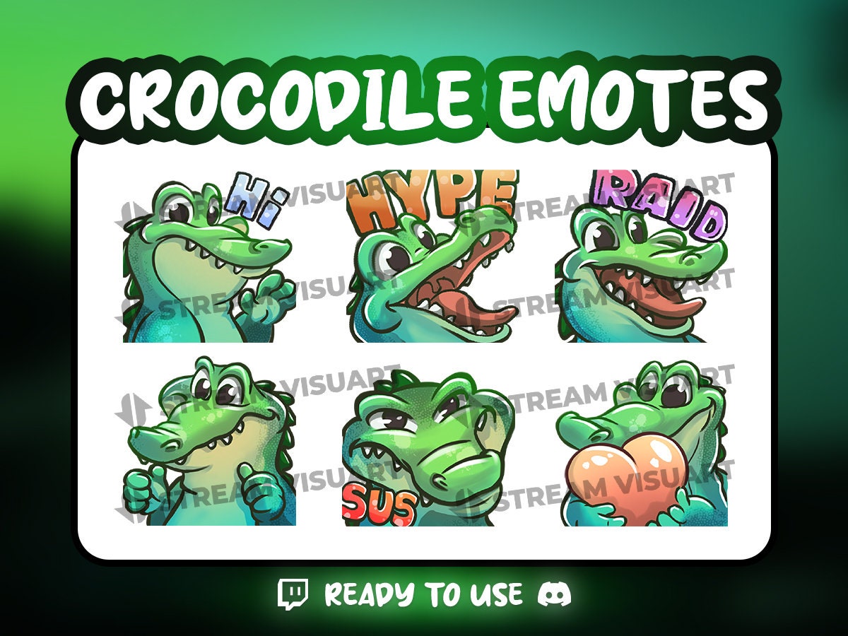 Crocodile Twitch Emotes Pack 6x Cute Green Animal Alligator Reptile ...