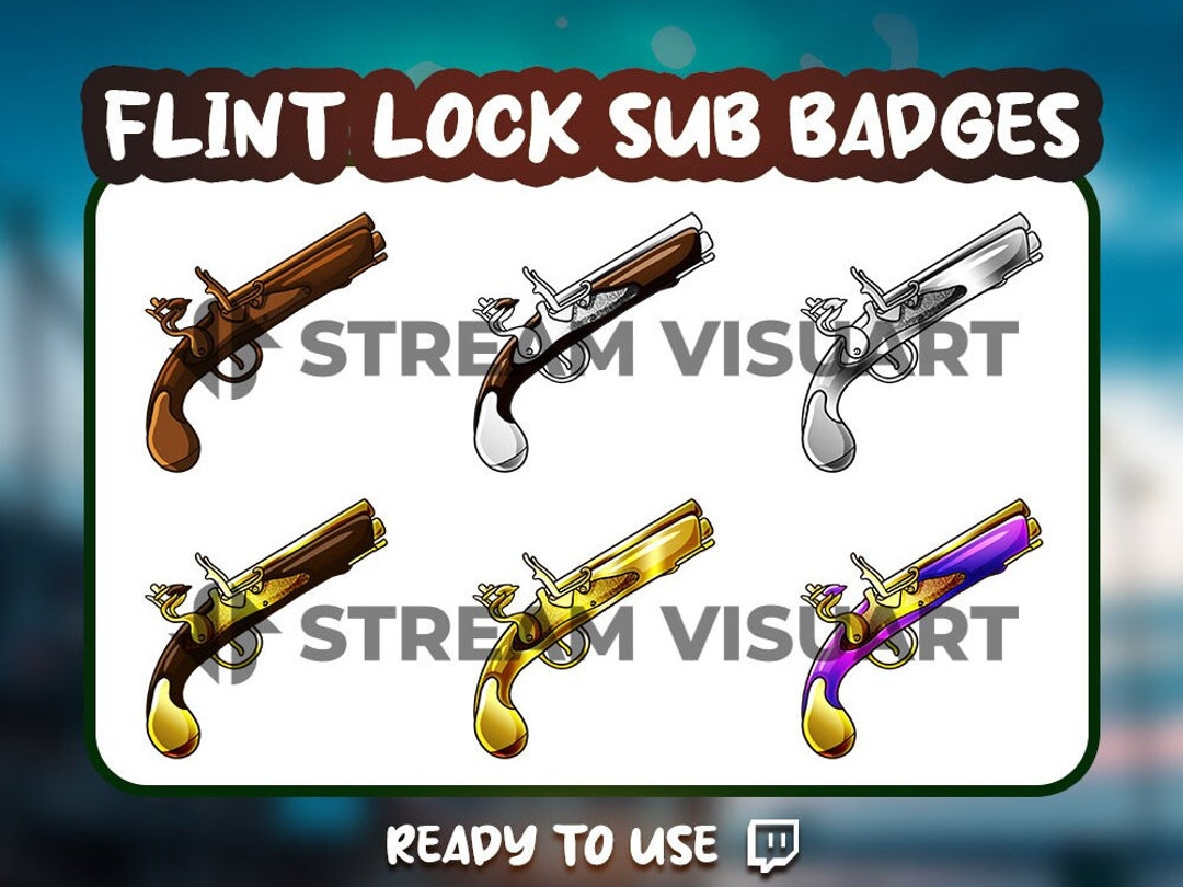 Flint Lock Twitch Sub Badges Colorful Gun Gaming Action Pirate Shooter ...
