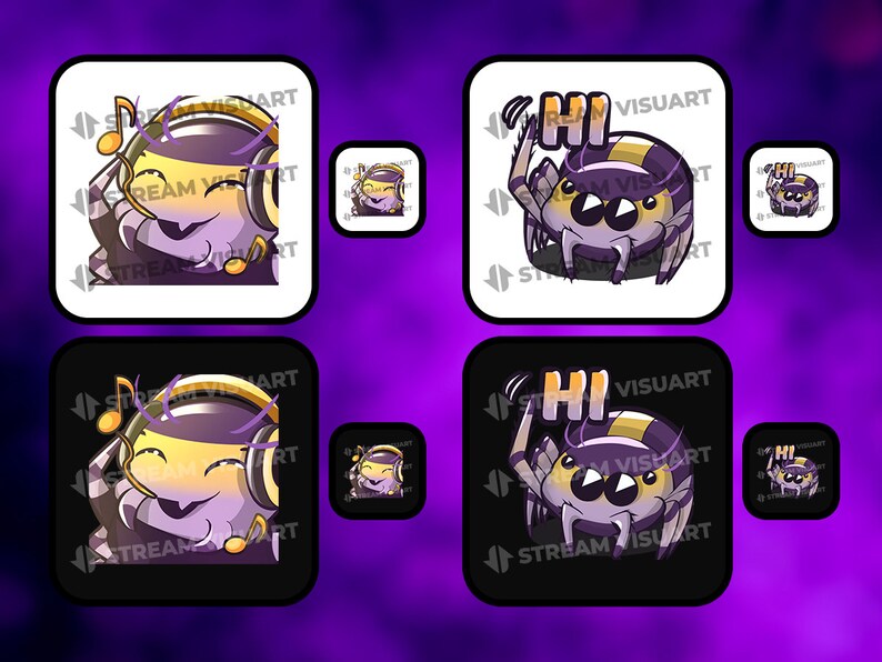 Spider 1&2 Twitch Emotes Pack 12x Purple Arachnid Tarantula Insect ...