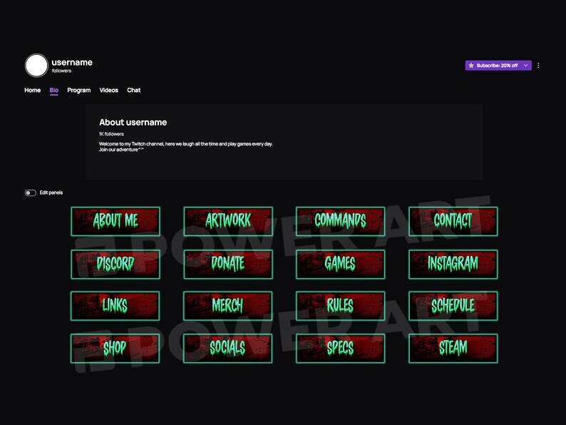 Spooky Twitch Panels X20 Pack Horror Gaming Stream Design Instant ...