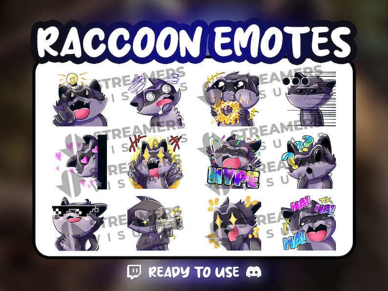 Raccoon Twitch Emotes Pack 12x Animals Rocket Cute Manga Fun Cool Lurk ...