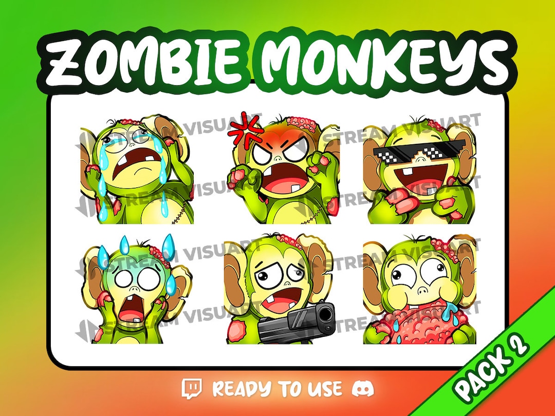 Zombie Monkeys Pack 2 Twitch Emotes Pack 6x Undead Primates Funny ...