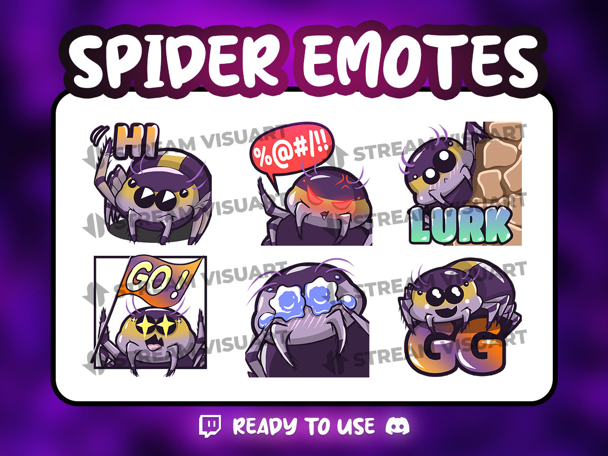 Spider Twitch Emotes Pack 6x Purple Arachnid Tarantula Insect Manga ...